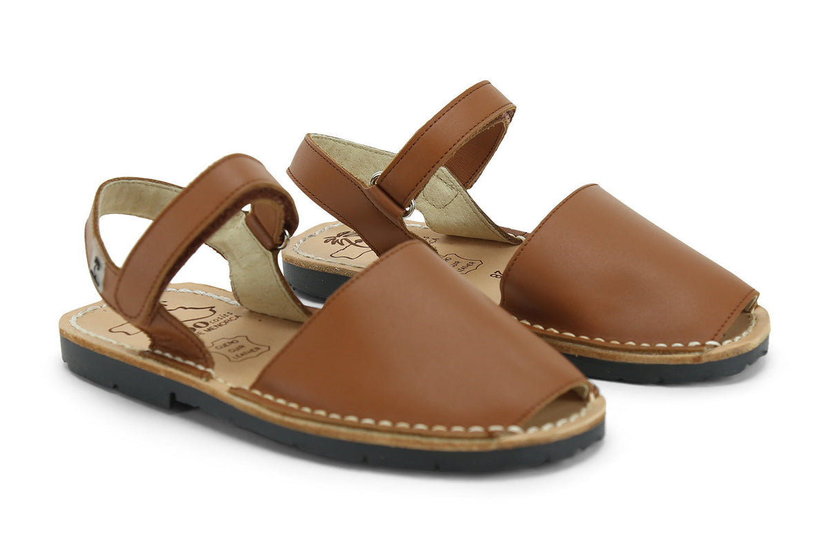 Mibo Avarcas Kids Hook and Loop Brown Leather Slingback Sandals - THE ...